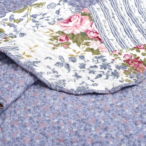Other | Rose Violet Patchwork 3piece Quilt Set With 2 Shams Reversible ...